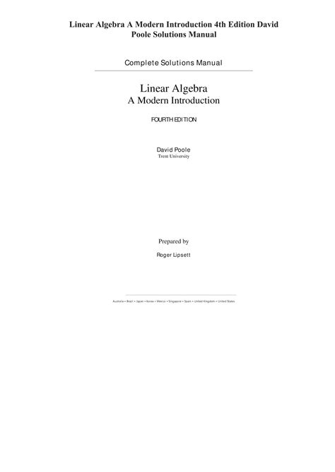 Solutions Manual For Linear Algebra A Modern Introduction 4th Edition By David Poole By