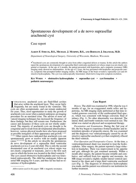Pdf Spontaneous Development Of A De Novo Suprasellar Arachnoid Cyst Case Report