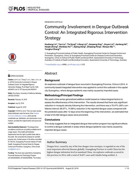 Pdf Community Involvement In Dengue Outbreak Control An Integrated