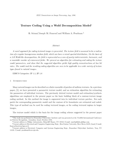 Pdf Texture Coding Using A Wold Decomposition Model