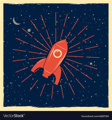 Rocket Launch Startup Retro Poster Royalty Free Vector Image