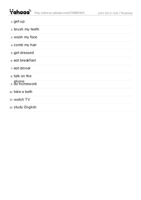 Free Worksheet On Lets Go 2 Unit 7 Routines Yahaaa