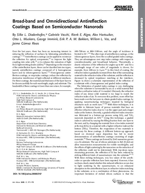 Pdf Broad Band And Omnidirectional Antireflection Coatings Based On