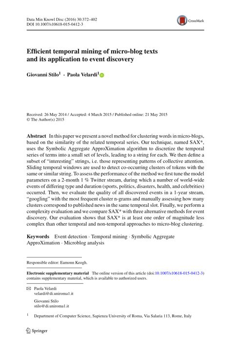Pdf Efficient Temporal Mining Of Micro Blog Texts And Its Application