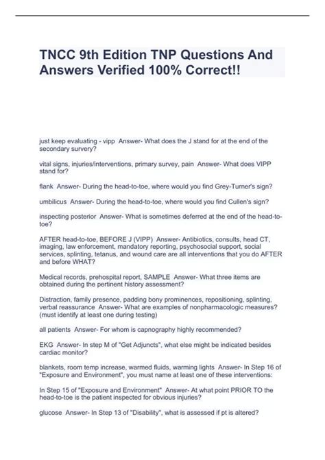Tncc 9th Edition Tnp Questions And Answers Verified 100 Correct Tncc Stuvia Us