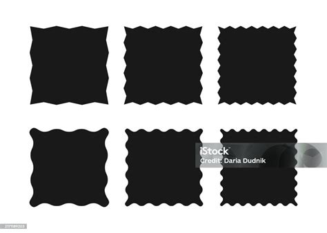 정사각형 실루엣 모양에 지그재그 가장자리가 설정되어 있습니다 물결 모양의 테두리 스티커 모음입니다 0명에 대한 스톡 벡터 아트 및 기타 이미지 Istock