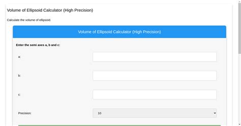 Volume Of Ellipsoid Calculator High Precision