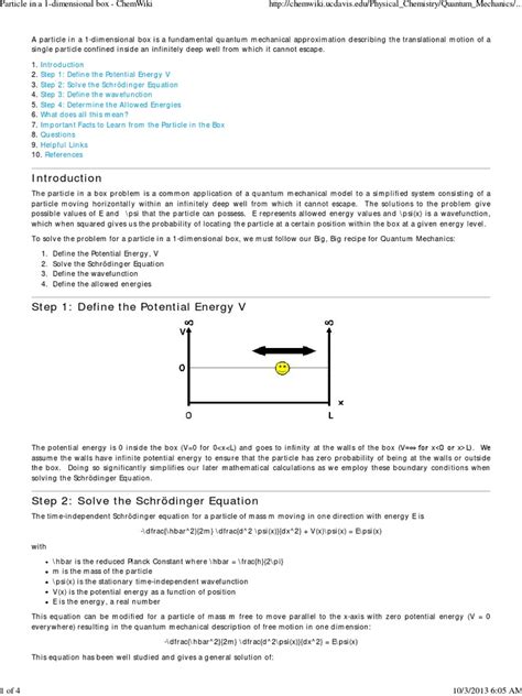 Particle In A 1 Dimensional Box Chemwiki Pdf Pdf Wave Function Schrödinger Equation