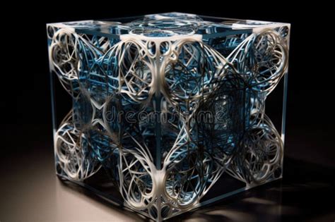 3d Cube With Intricate Lattice Structure On Each Face Stock