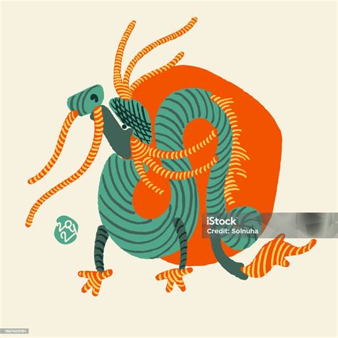 Green Chinese Dragon Made In The Style Of A Simple Linocut Vector
