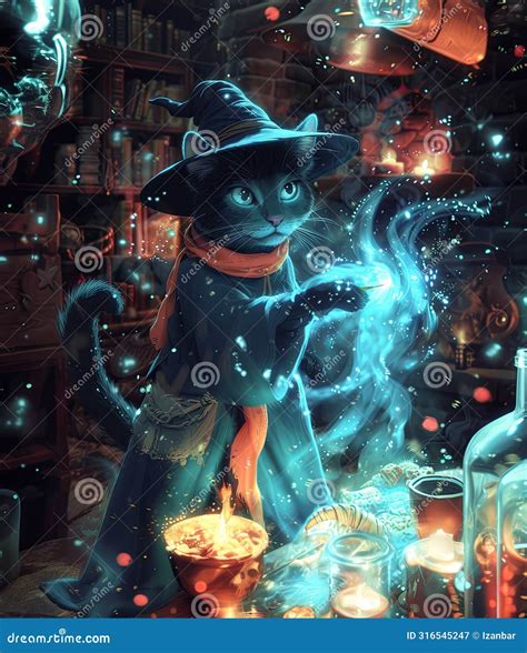 Kitten Cat Wizard Cute Cartoon Illustration Generative Ai Stock Illustration Illustration Of