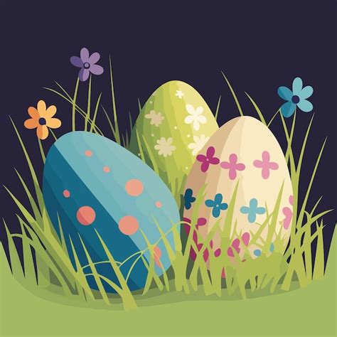 Premium Vector Easter Eggs In A Grassy Field