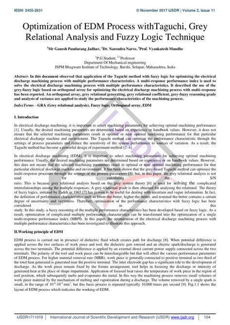 Pdf Optimization Of Edm Process Withtaguchi Grey Relational Analysis