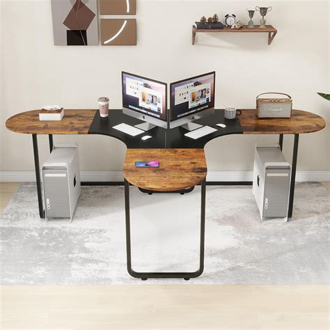 Stories Two Person Desk Double Computer Desk For Monitors Craft Table Workstation