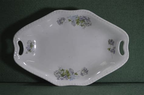 Купить Блюдо столовое фарфоровое старинное Многогранное с ручками Цветы Фарфор в интернет