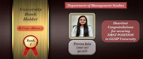 It Gives Us Immense Pleasure And Pride To Share Our University Rank Holder Ms Prerna Jain Of B