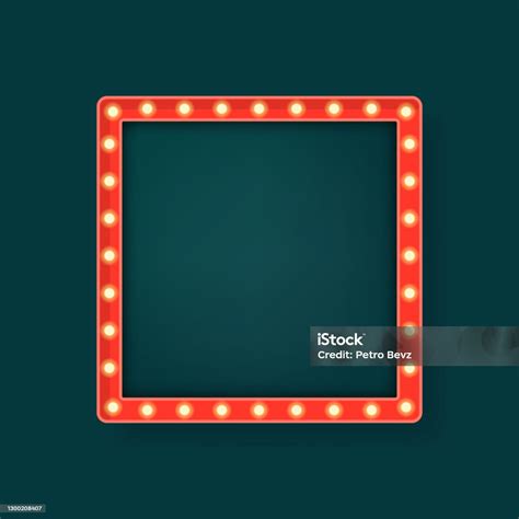 빈 투명 배경이있는 라이트 박스 광고판 광고 프로모션 및 텍스트를 위한 공간이 있는 복고풍 직사각형 전구 프레임 벡터 일러스트레이션 라이트박스에 대한 스톡 벡터 아트 및