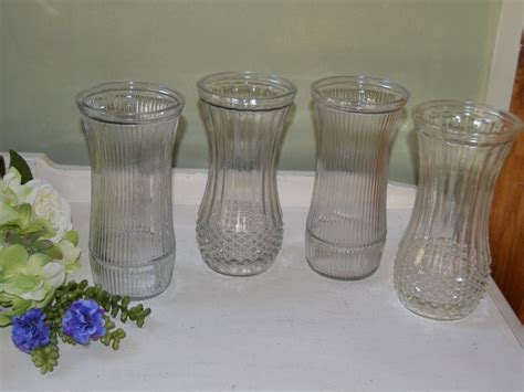 Four Large Vintage Clear Glass Vases Wedding Decor