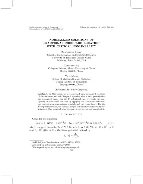 Pdf Normalized Solutions Of Fractional Choquard Equation With Critical Nonlinearity