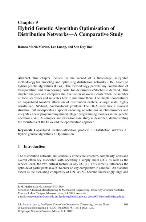 Pdf Hybrid Genetic Algorithm Optimisation Of Distribution Networks—a