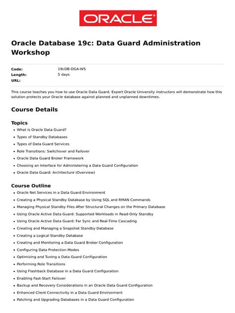 Oracle Database 19c Data Guard Administration Workshop Pdf
