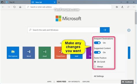Change New Tab Page Settings For Sets In Windows Tutorials