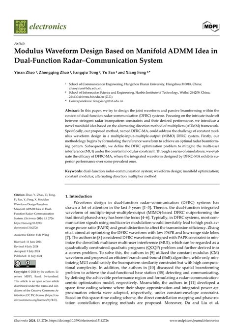 Pdf Modulus Waveform Design Based On Manifold Admm Idea In Dual Function Radar Communication