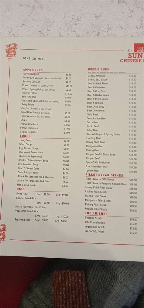 Menu At Sun Hing Restaurant Armadale