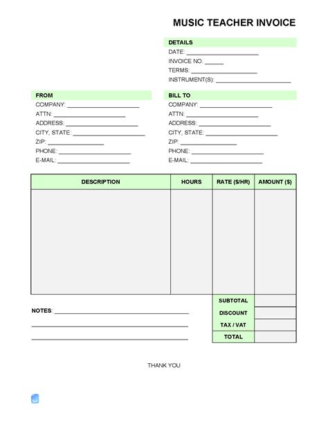 Teacher Invoice Templates Invoice Maker