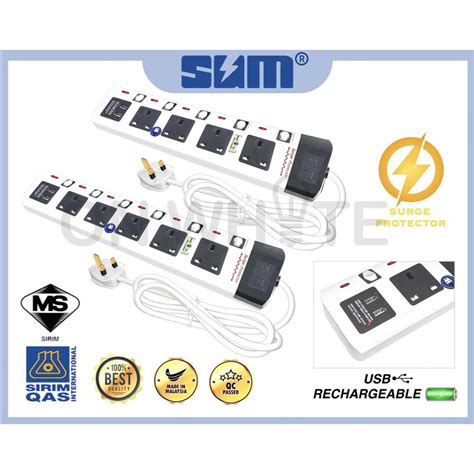 SUM 𝐒𝐈𝐑𝐈𝐌 Extension Socket With USB Ports Surge Protect 2meters 3GANG 4GANG 5GANG