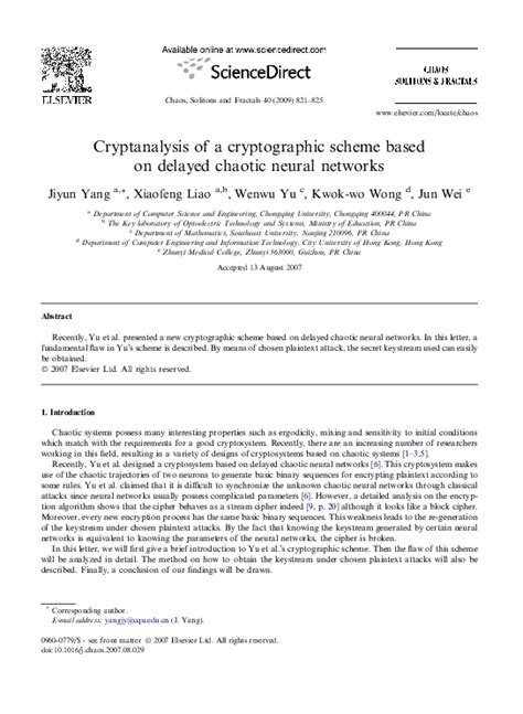 Pdf Cryptanalysis Of A Cryptographic Scheme Based On Delayed Chaotic