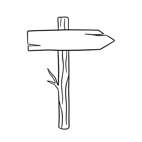 Outline Sketch Wooden Road Sign Arrow Hand Drawn Doodle Vector Illustration Isolated On White