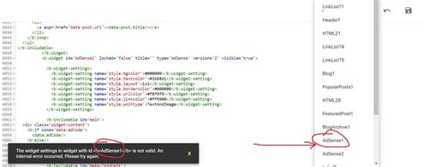 the widget settings in widget with id adsense2 is not valid problem