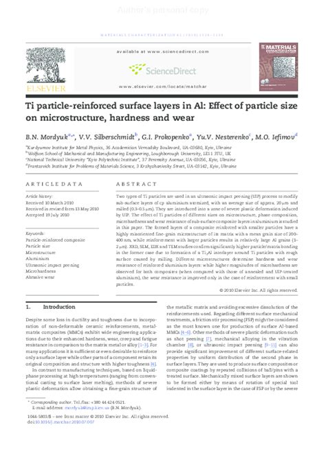 Pdf Ti Particle Reinforced Surface Layers In Al Effect Of Particle Size On Microstructure