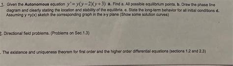 Solved 1 Given The Autonomous Equation Y′ Y Y−2 Y 3 A