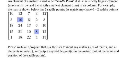 Solved An Element Of A Matrix Is Said To Be Saddle Point