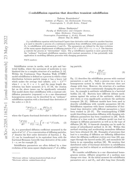 Pdf G Subdiffusion Equation That Describes Transient Subdiffusion