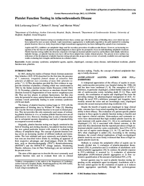Pdf Platelet Function Testing In Atherothrombotic Disease