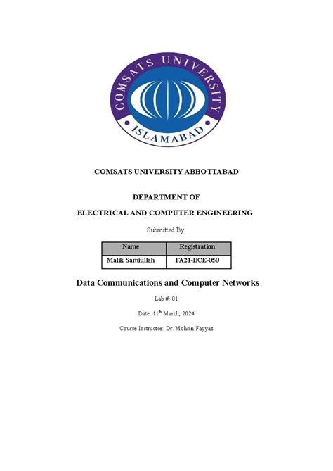 dccn lab 1 it s a lab report comsats university abbottabad department of electrical and