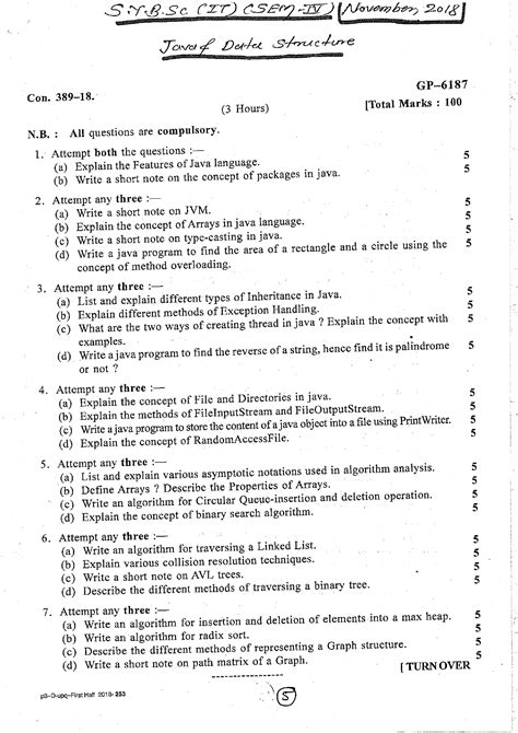 university of mumbai s y b sc i t sem iv java and data structure old