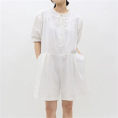 뮤즐리 오버 핏 점프슈트 점프수트 원피스 반팔 반바지 빅사이즈 박시핏 와이드핏 퍼프소매 통바지