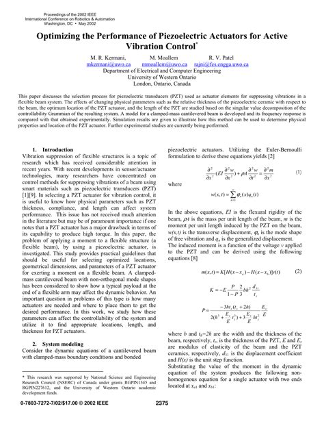 Pdf Optimizing The Performance Of Piezoelectric Actuators For Active Vibration Control