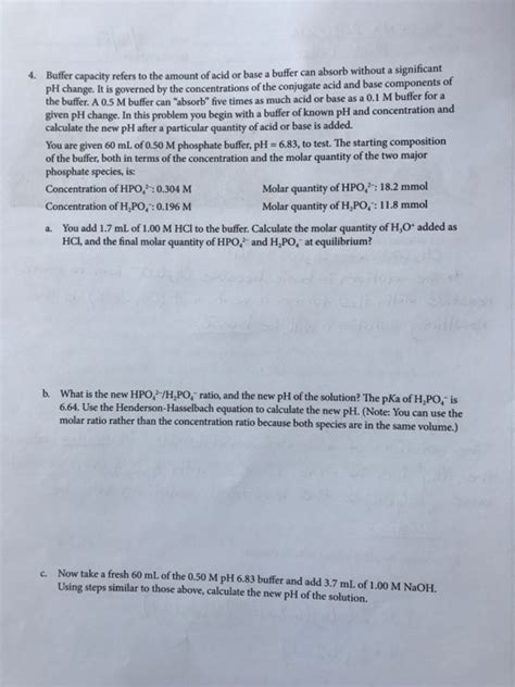 Solved Buffer Capacity Refers To The Amount Of Acid Or Base Chegg