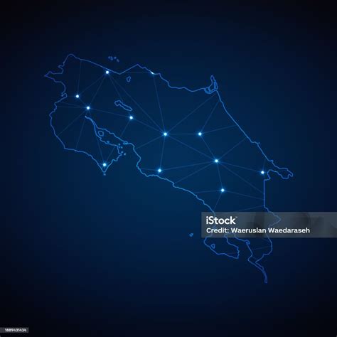 코스타리카의 추상 Wireframe 메쉬 다각형지도 와 조명 에서 도시의 와 진한 파란색 배경 에서 벡터 일러스트 레이 션 Eps10 연결에 대한 스톡 벡터 아트 및 기타