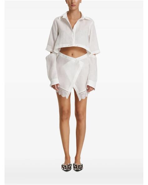 Pink Lace Trim Shirt In White Lyst