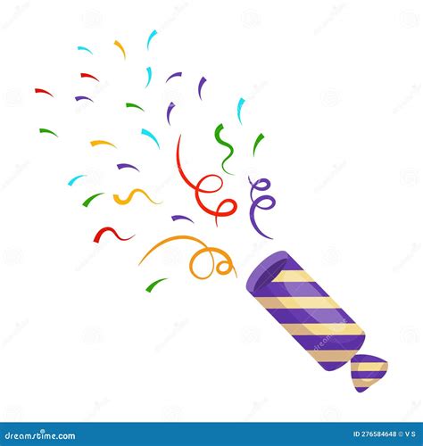 Exploding Party Popper With Ribbons Confetti And Serpentine Holiday Icon Stock Vector