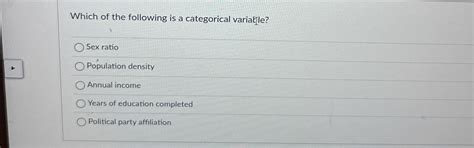 Which Of The Following Is A Categorical Variakilesex