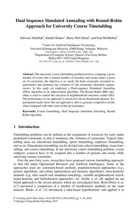 Pdf Dual Sequence Simulated Annealing With Round Robin Approach For University Course