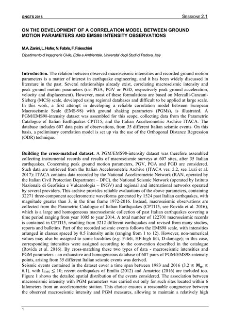 Pdf On The Development Of A Correlation Model Between Ground Motion Parameters And Ems 98