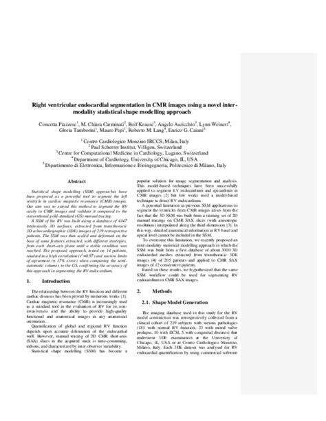 Pdf Right Ventricular Endocardial Segmentation In Cmr Images Using A